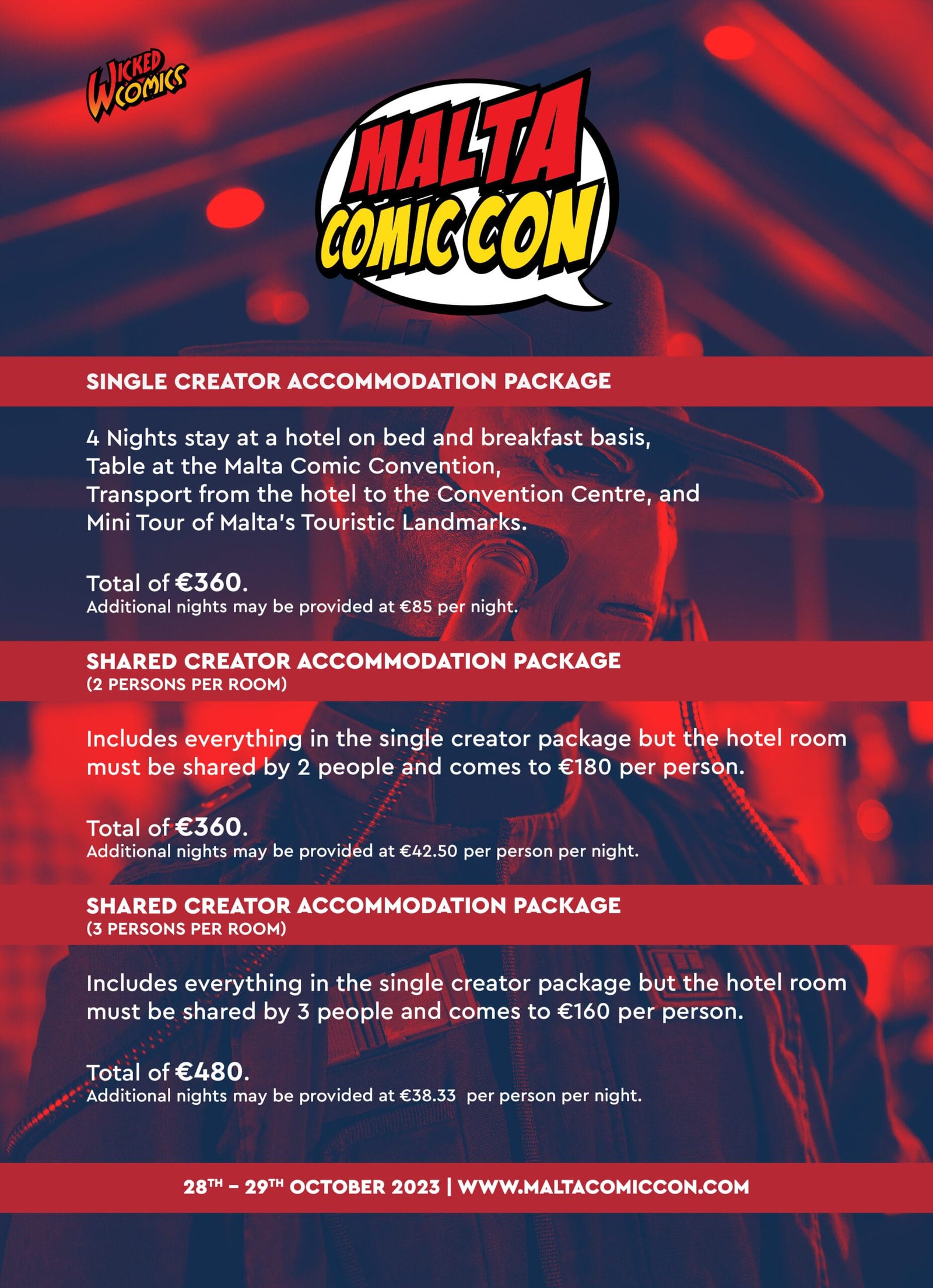 Malta Comic Con 2023 - Creator Accomodation Packages - The Malta Comic Con